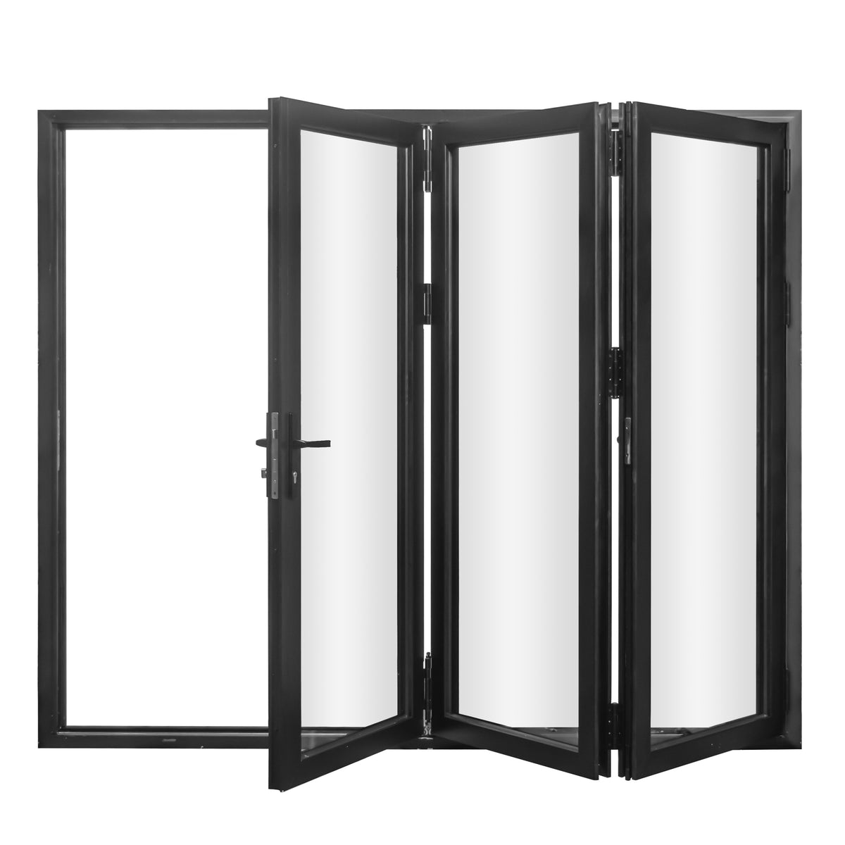KaMic 96" x 80" 3 Panels Aluminum Folding Doors in Bluck, Folded Out f ...