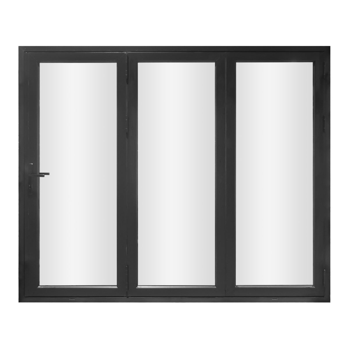 KaMic 96" x 96" 3 Panels Aluminum Folding Doors in Bluck, Folded Out f ...