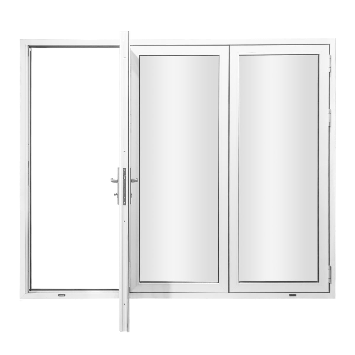 KaMic 96" x 80" 3 Panels Aluminum Folding Doors In White, Folded Out F ...
