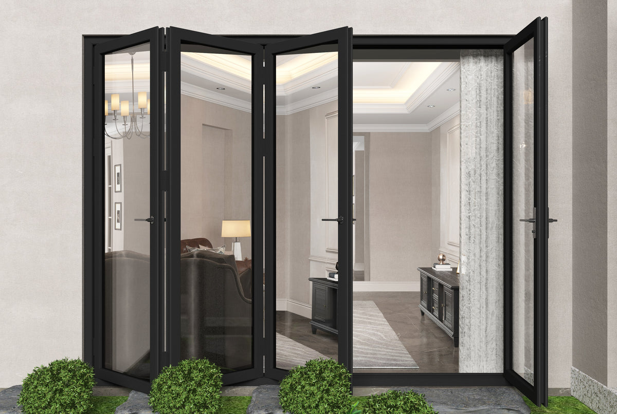 KaMic 120" x 80" 4 Panels Alumnium Folding Door in Black, One Door Rig ...