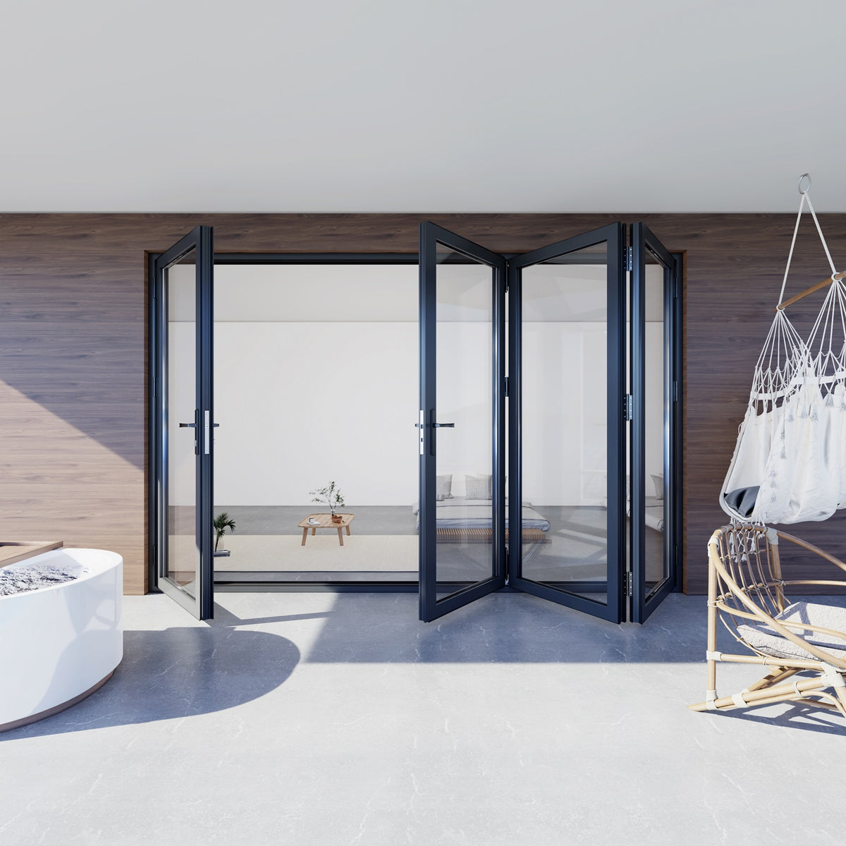 KaMic Versa-Fold 120" x 80" 4 Panels Alumnium Folding Door in Black, O ...