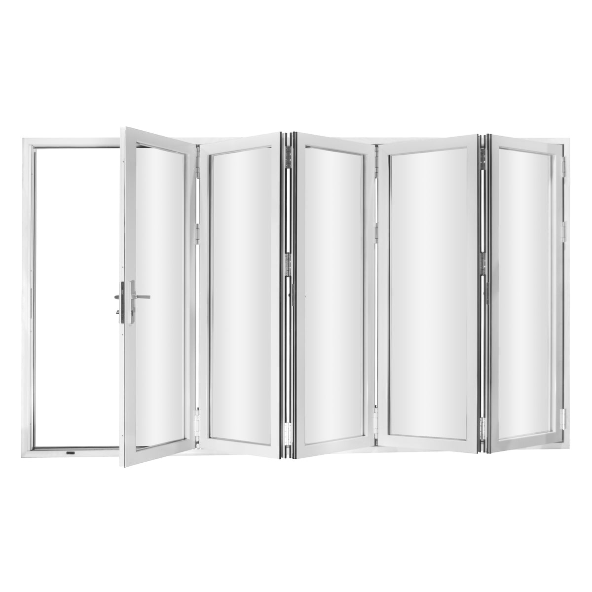 KaMic 144" x 96" 5 Panels Aluminum Folding Door In White, Folded Out F ...