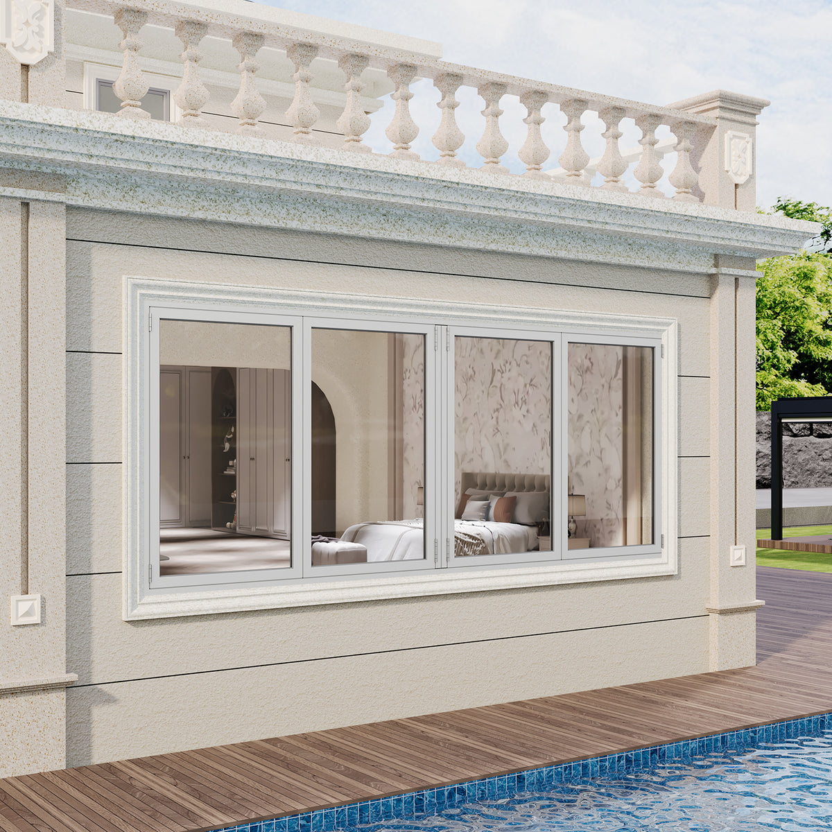 KaMic Versa-Fold 96" x 36" 4 Panels Aluminum Folding Window in White ...