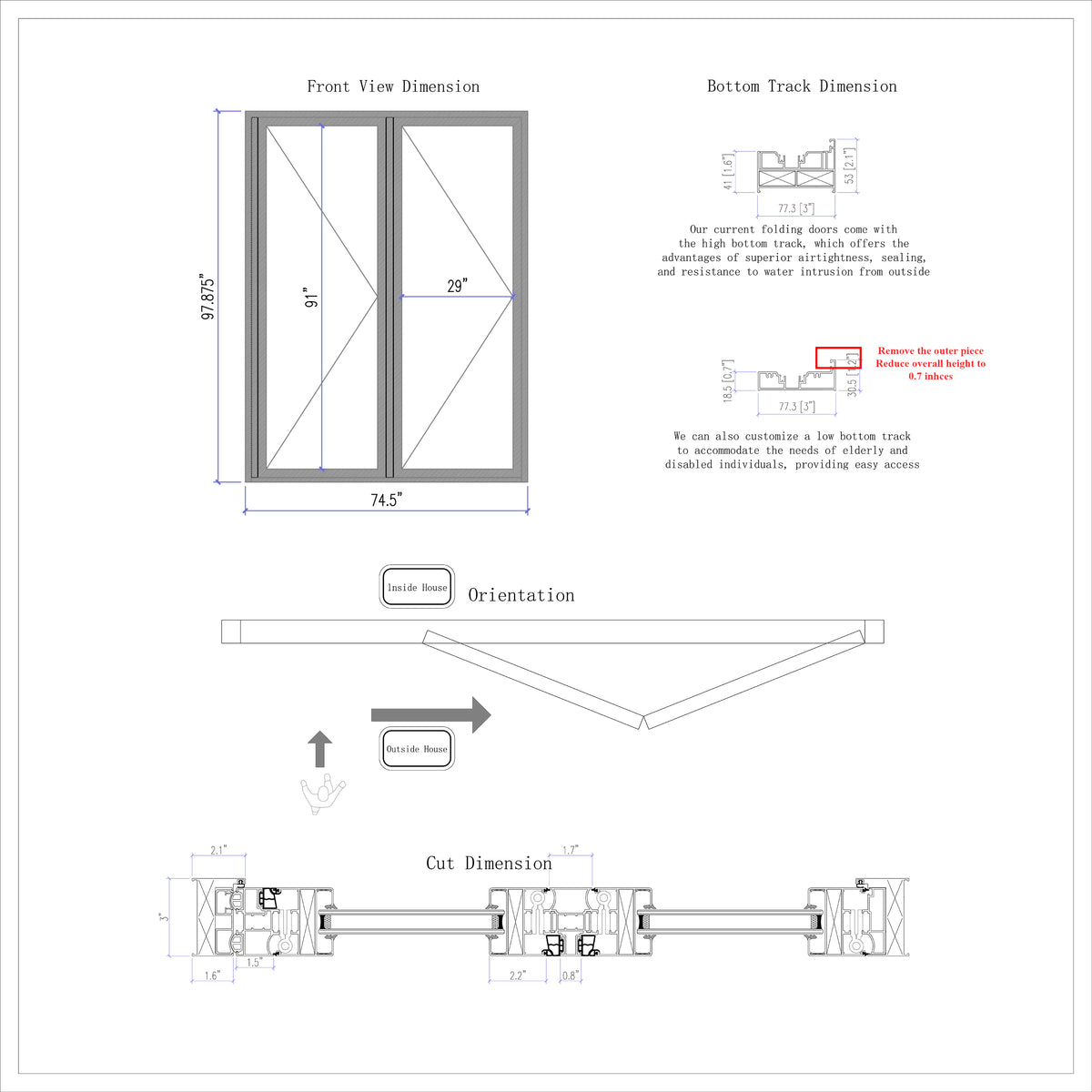 *Special Order* KaMic75" x 98 3/8" 2 Panels Aluminum Folding Doors in ...