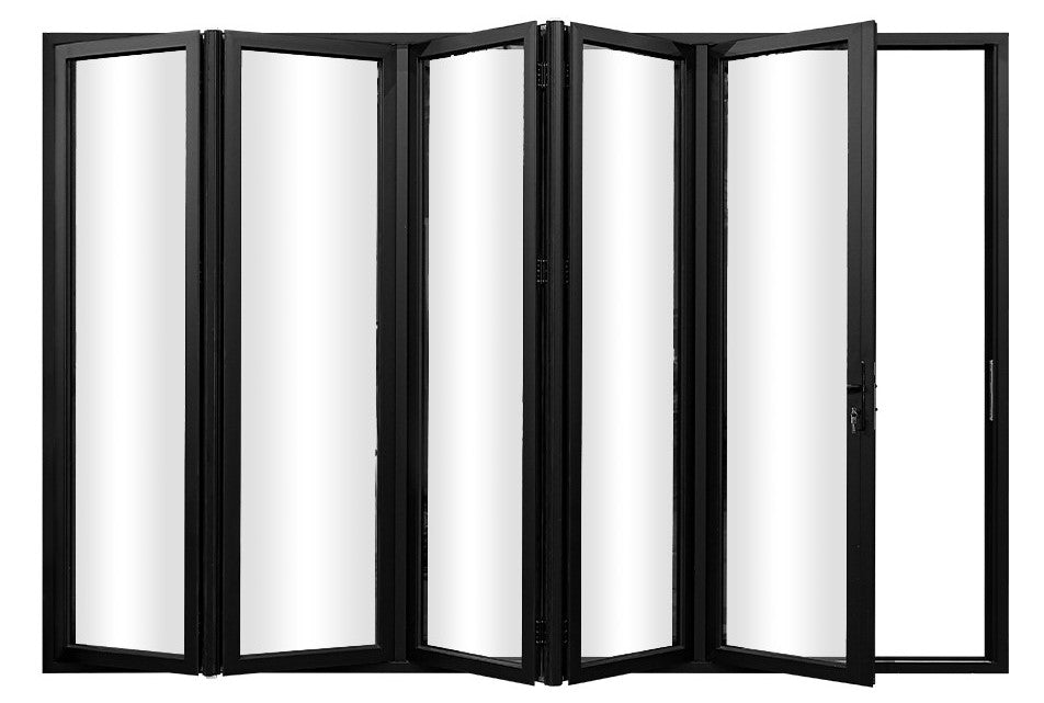 KaMic Elite-Fold 144" x 96" 5-Panel Aluminum Folding Door in Sleek Bla ...